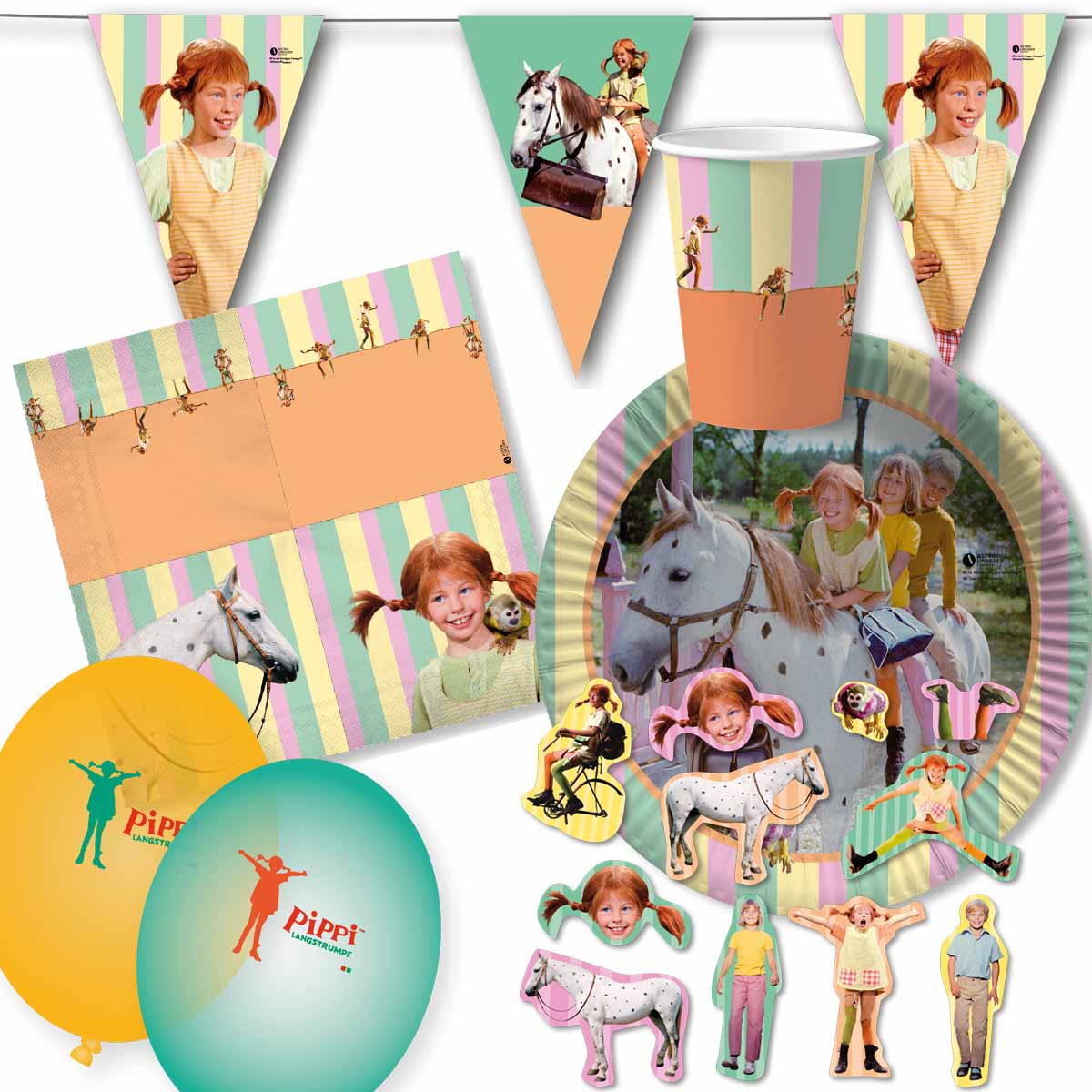 Pippi Langstrumpf Partyset 8 Kinder Kindergeburtstag Pippi Langstrumpf ...